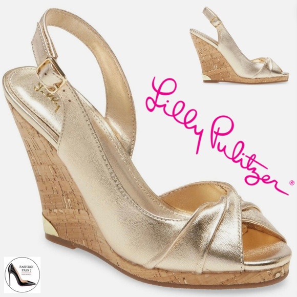 Lilly Pulitzer | Shoes | Lilly Pulitzer Christine Wedge Slingback Gold ...